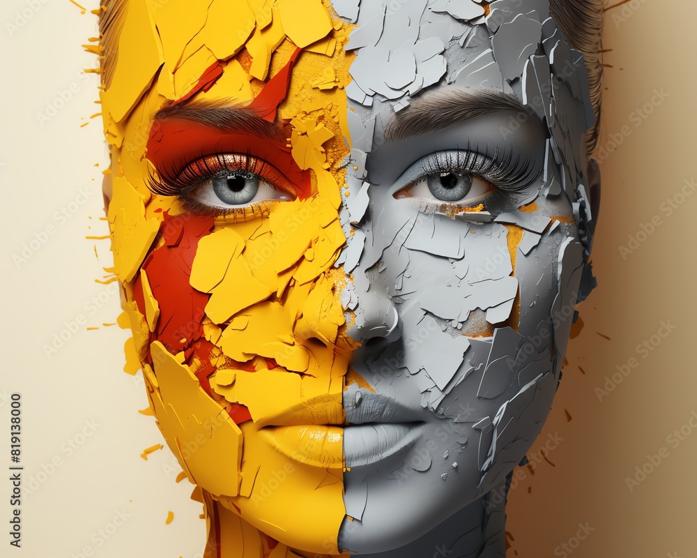 pain flat design front view misery 3D render Splitcomplementary color ...