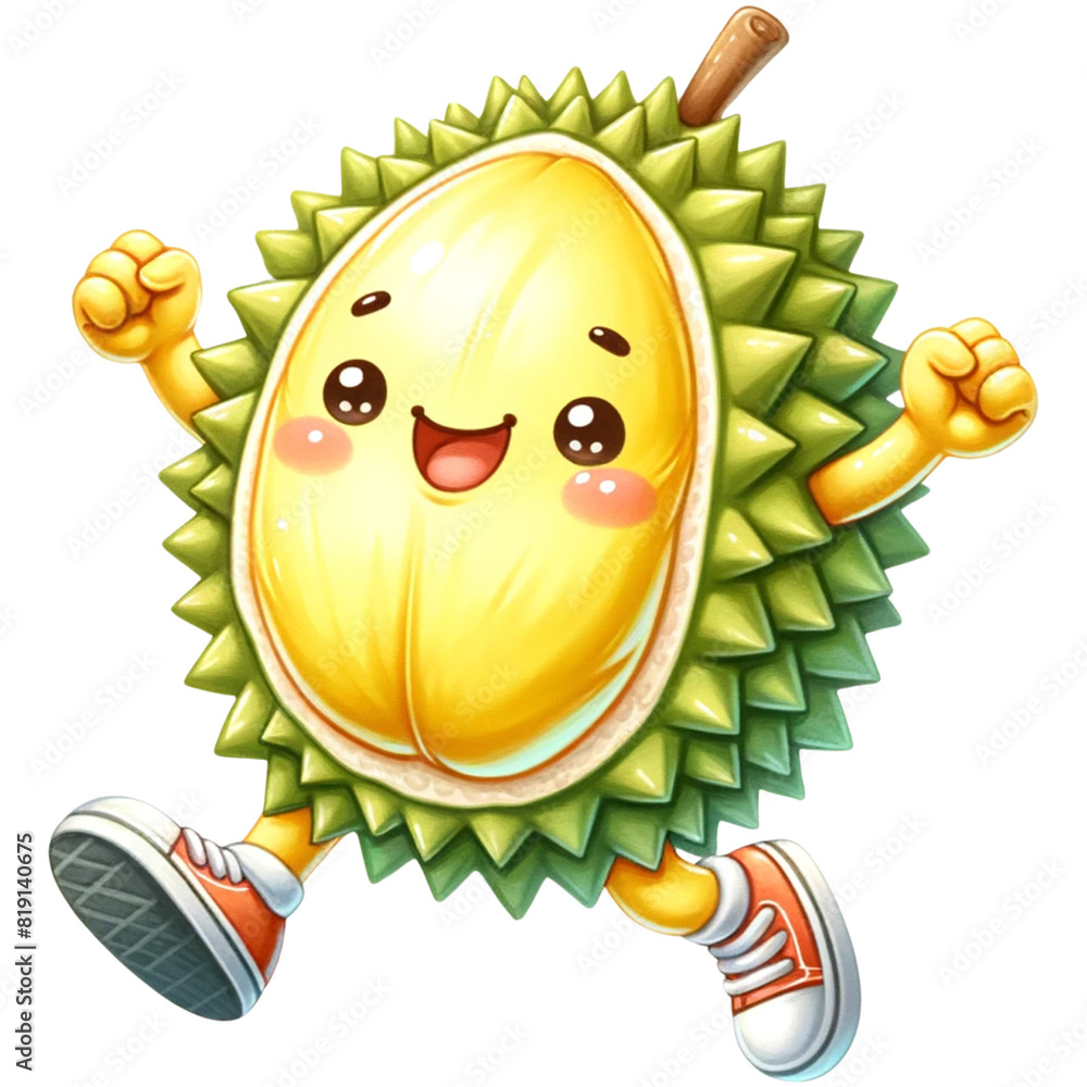 cute watercolor durian clipart,durian retro character,durian lover,cute ...