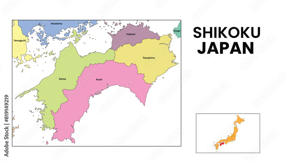 Shikoku Map. State and district map of Shikoku. Detailed colourful map ...