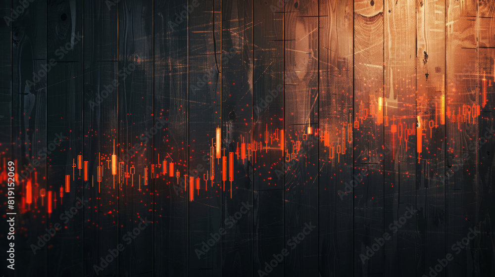 A growing candlestick bar stock market chart against an oak wall ...