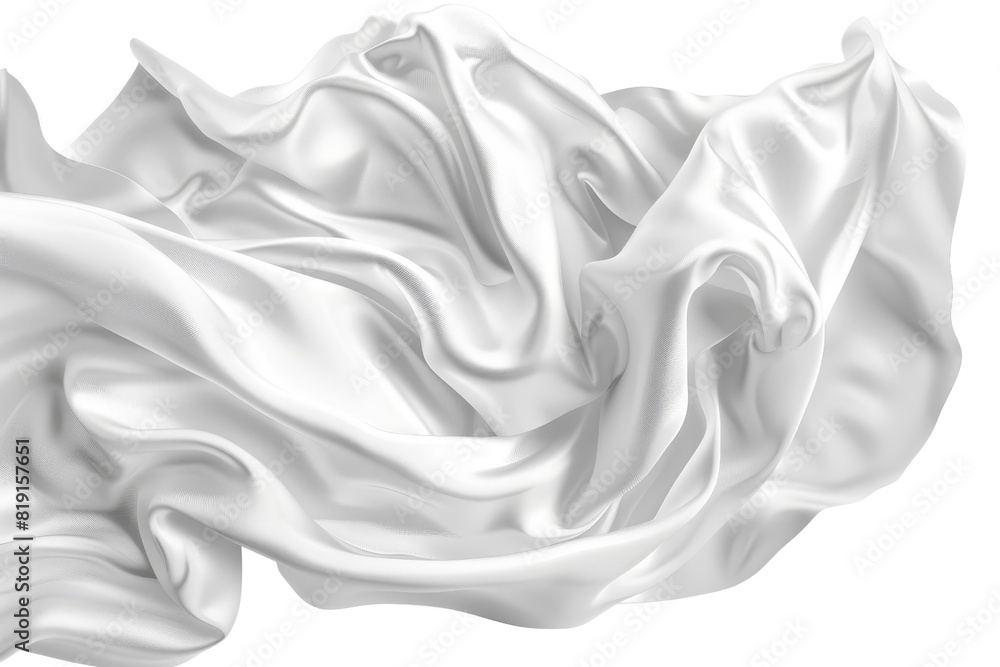 Elegant white silk fabric draped artistically creating fluid, soft folds and smooth texture ...