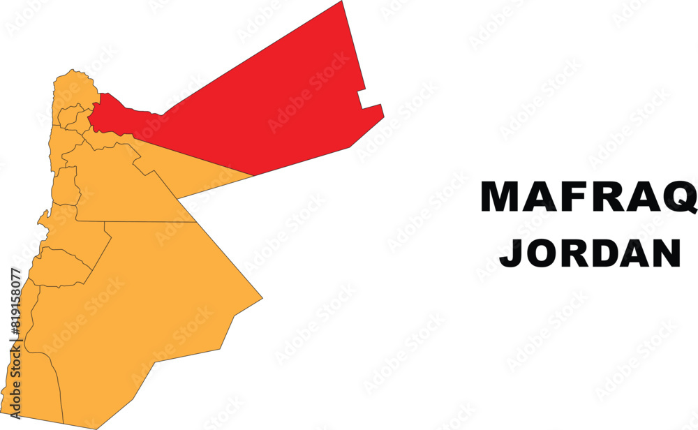 Vetor do Stock: Mafraq Map in Jordan. Vector Map of Jordan. Regions map ...