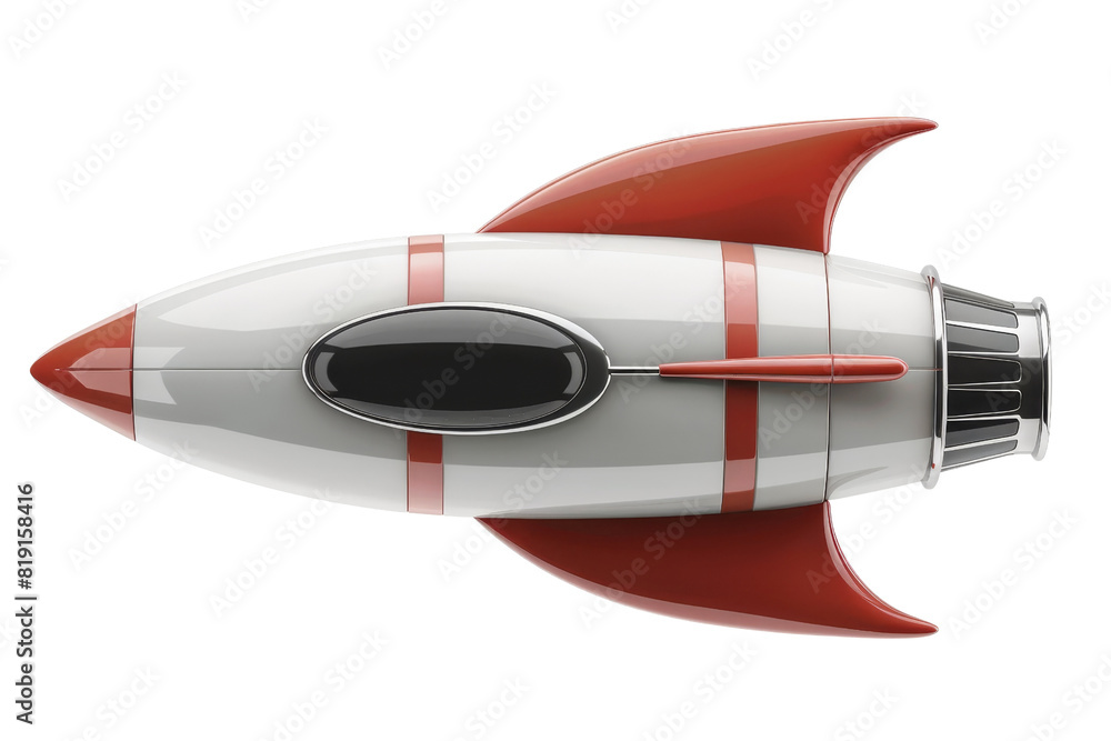Futuristic rocket ship with a sleek design, red and white color scheme ...