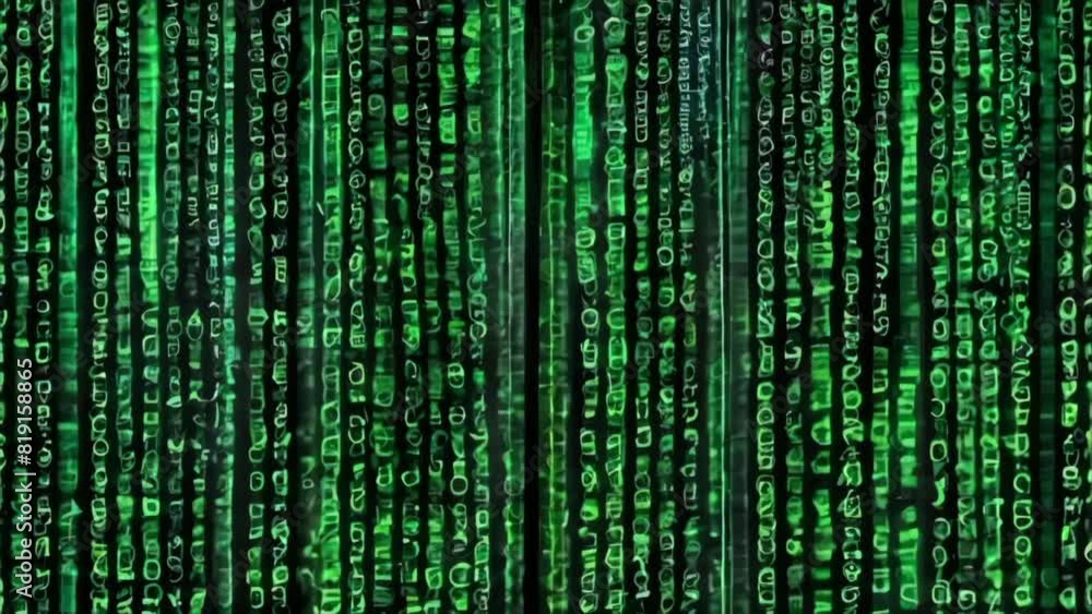digital matrix of green alphanumeric characters streaming vertically on ...