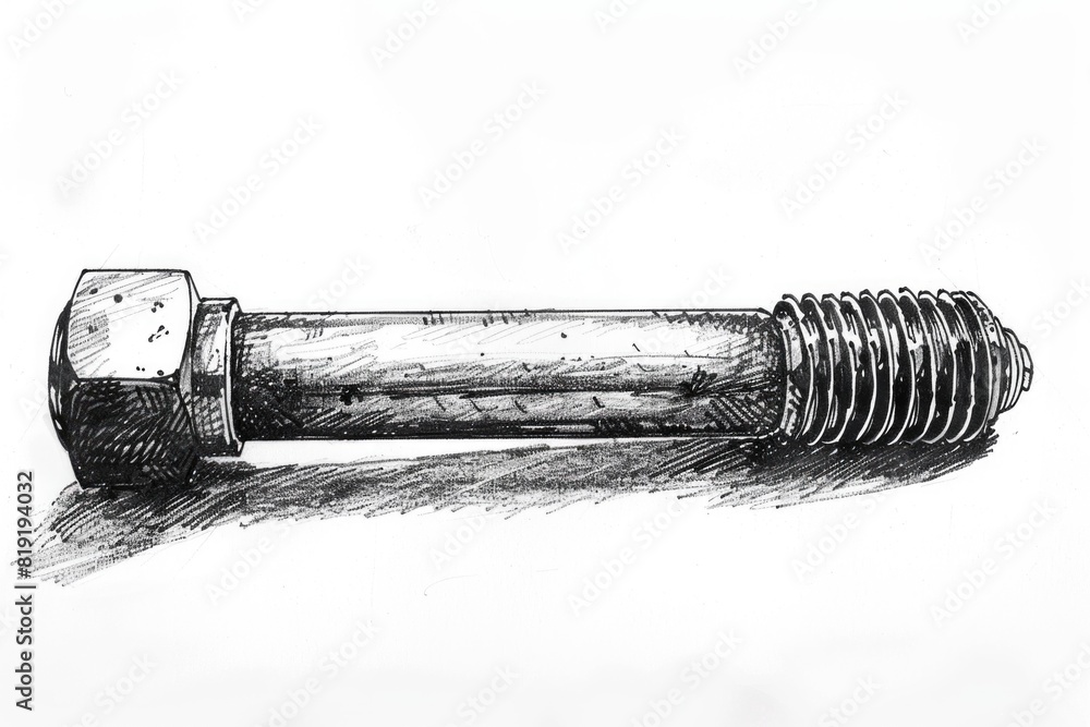 Detailed pencil drawing of a bolt on a plain white background. Ideal ...