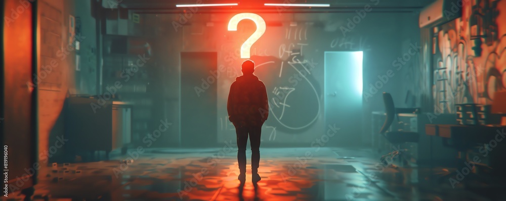 Human icon with question marks in a decision-making context selective ...