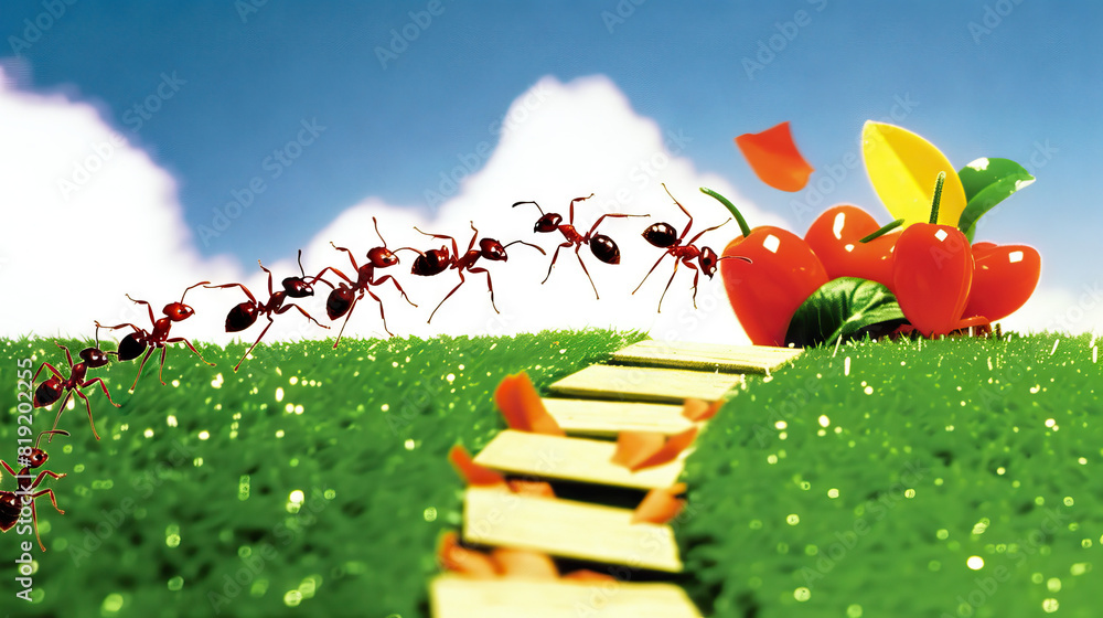 Ant Trails: The Industrious Paths of Ants in the Garden - Imagine a scene where ants march in ...