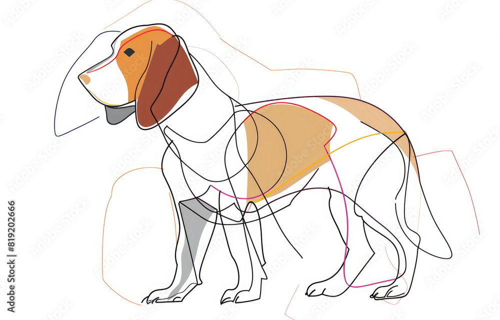 A drawing of Beagle showing the full body, in one line drawing, figure ...