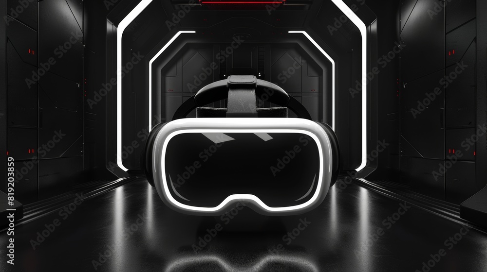 Virtual reality headset display flat design front view gaming theme 3D ...