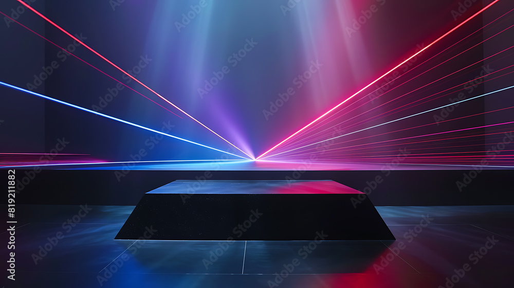 Laser Beam Podium: Matte Black Angular Podium with Colorful Laser Beams ...