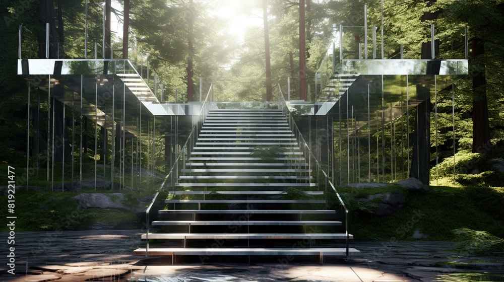 clear staircase bridge glass, 3d realistic interior staircase ...