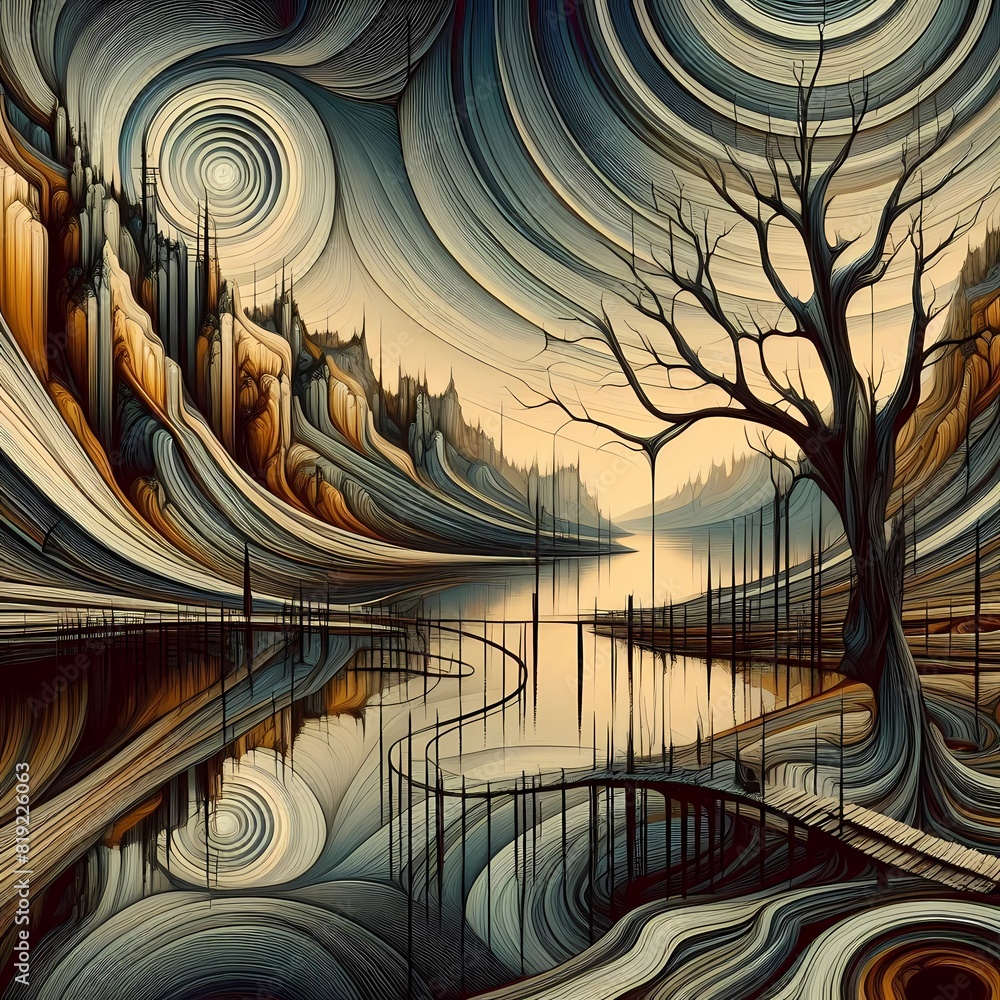 urban landscape with surrealism and abstract style,sea lake ...