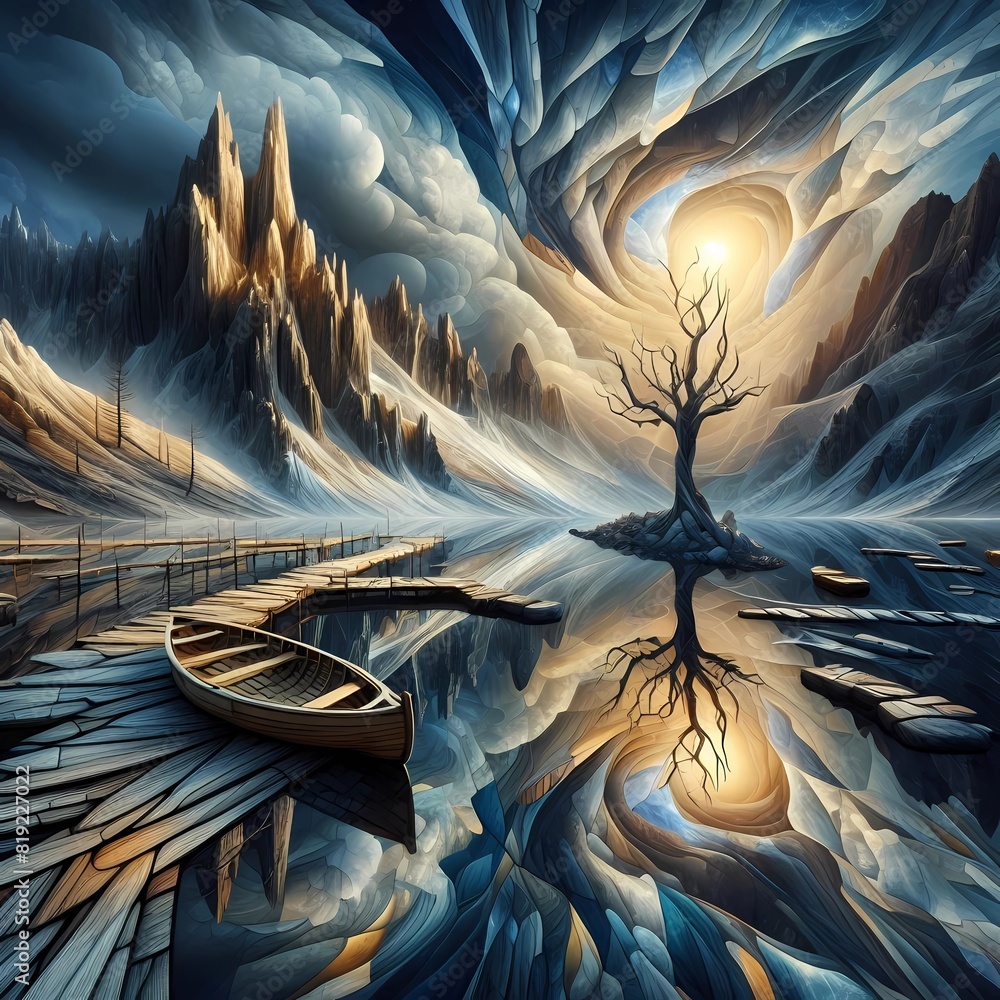 urban landscape with surrealism and abstract style,sea lake ...