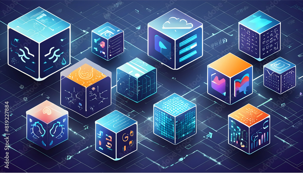 a collection of AI cubes, each displaying different data patterns and ...