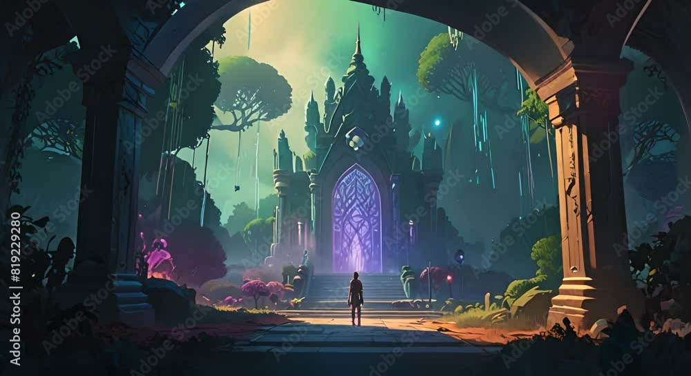 Fantasy portal to a distant universe. Exploration of ancient castle ...