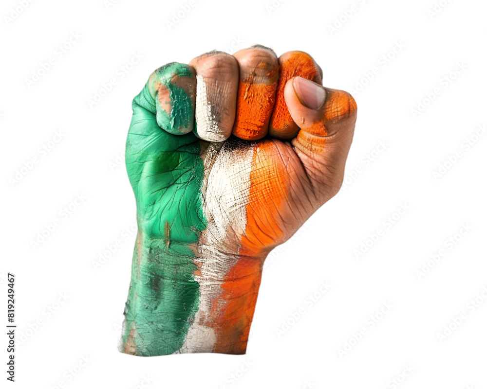 Fist with Indian flag show the power and strength on transparent ...