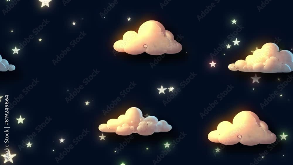 Clouds Moving At Night, Glowing Stars Cartoon Animation Background ...