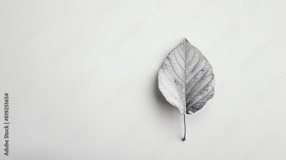 Minimalistic representation of a single leaf on a stark white ...