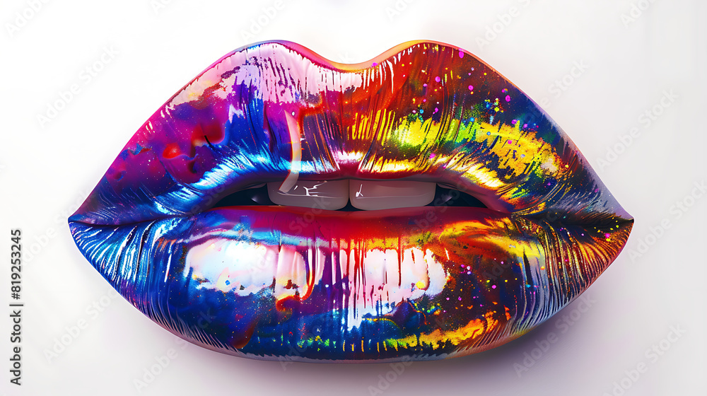 Colorful Lips: The image prominently showcases a pair of lips that are ...