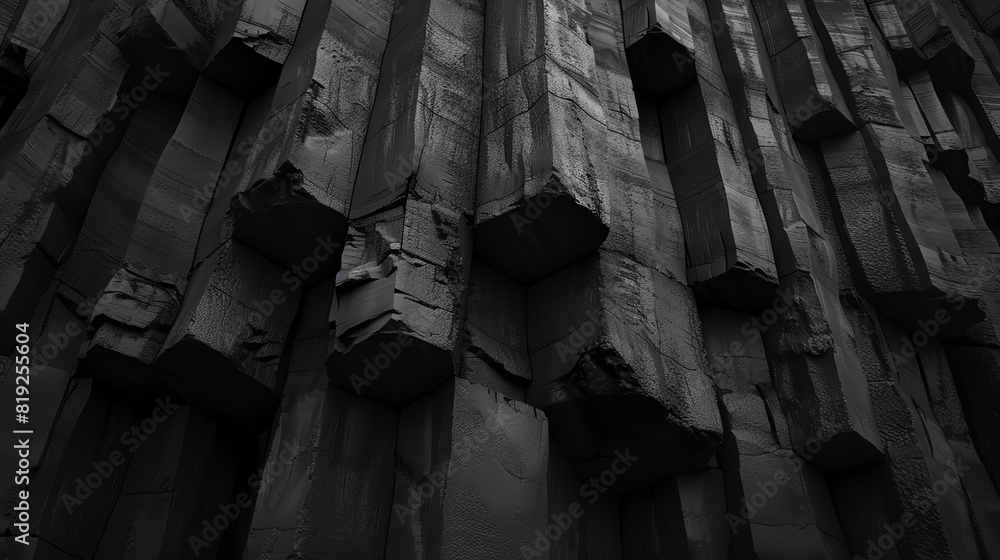 Textured basalt columns, forming natural geometric shapes, creating a ...