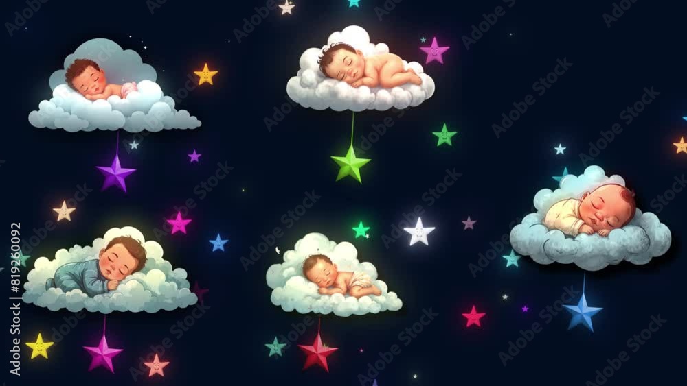 Vidéo Stock Baby Sleeping On Clouds Cartoon Animation. Cute Babys ...