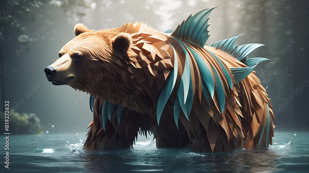 An imaginative intersection of animal forms, where a bear body blends ...