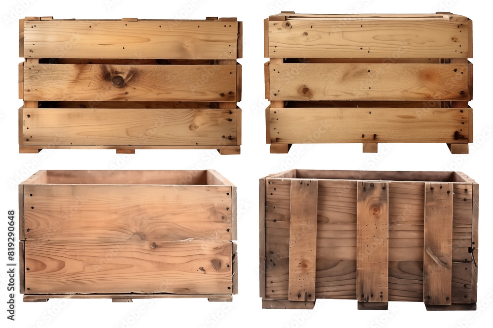 Set of wooden crate boxs PNG Vintage wood Box Container isolated on ...