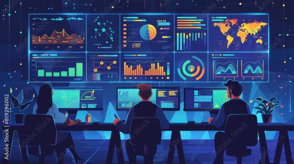 A team of data analysts working on complex visualizations and ...