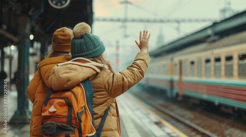 An emotional farewell at the train station as a young girl waves ...