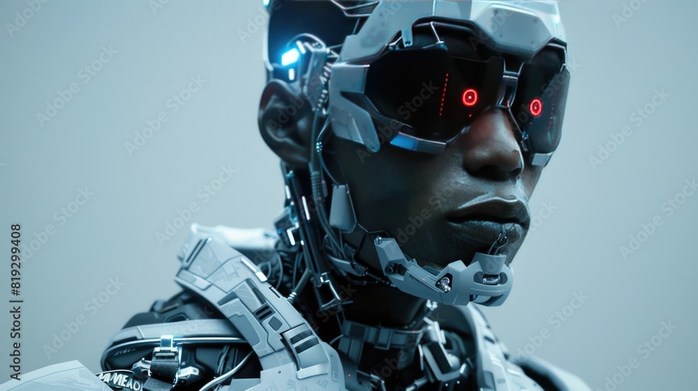 Realistic portrait of a sci-fi cyberpunk warrior in a cyber suit. High ...