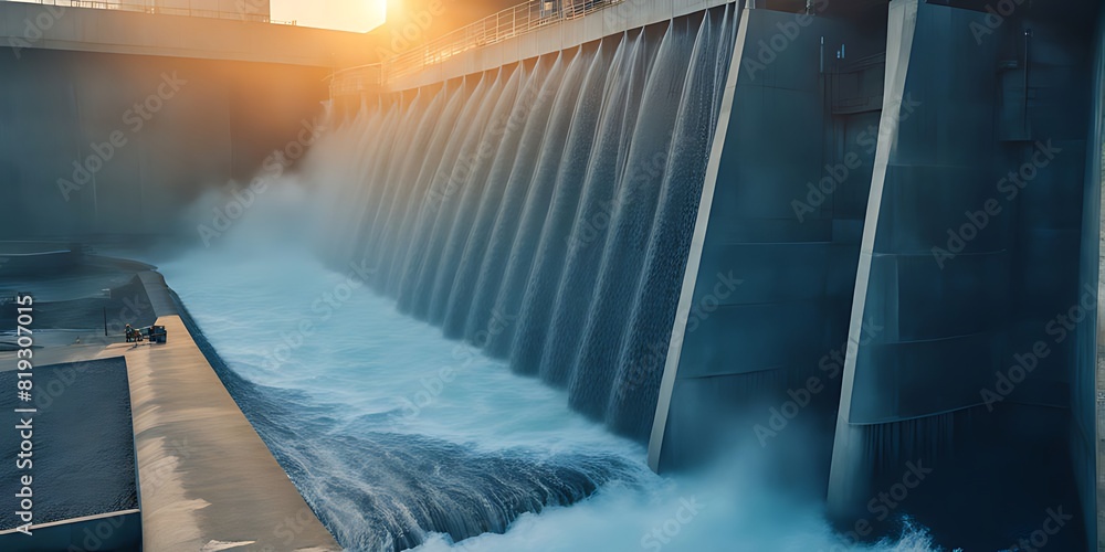 the dam flows clean water in the morning, Industrial waste water ...