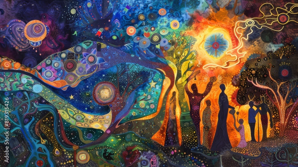 Envision a tapestry of interconnected souls, each represented by a ...