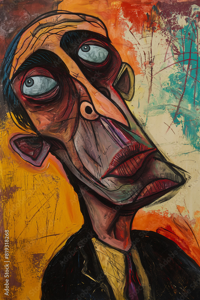 illustrated extreme caricature of an ugly unusual man with big eyes ...