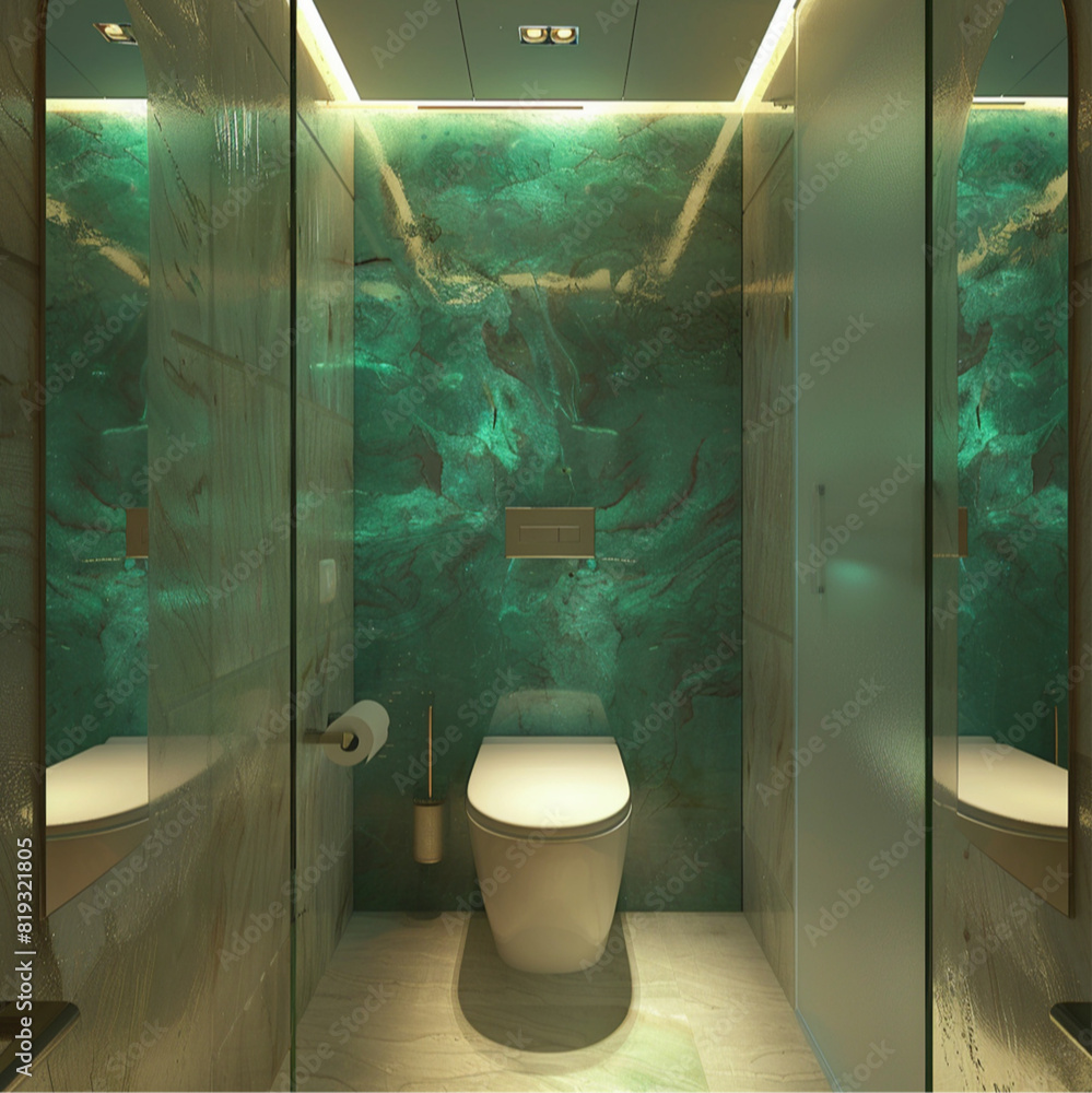 A toilet room design in special look rich colors. Use of tempered glass ...