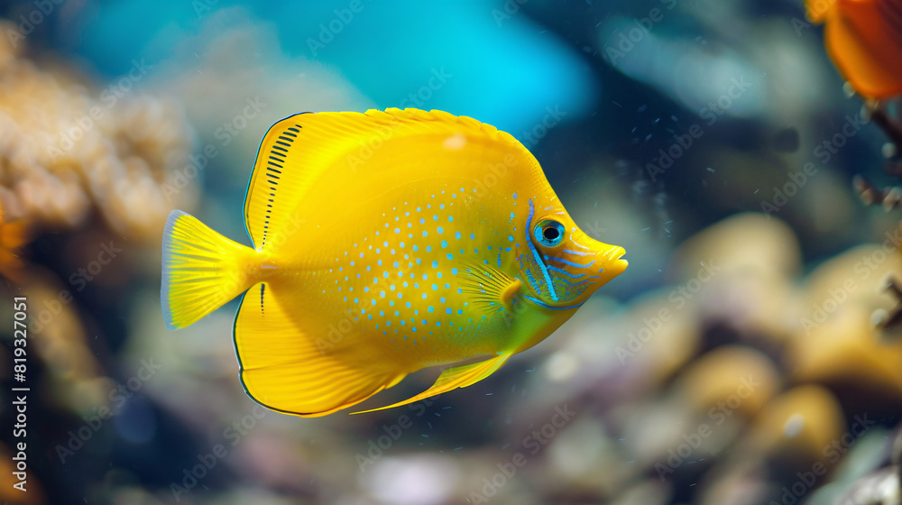Bright yellow tropical fish swimming in coral reef. The vibrant image ...