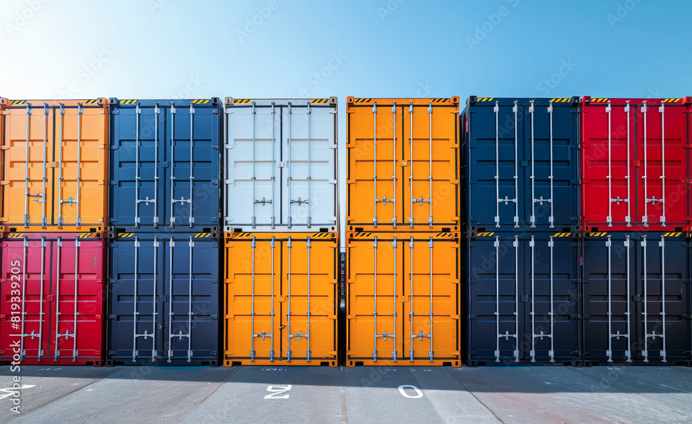 Colorful Shipping Containers Clear Blue Sky: Stack of Multicolored ...