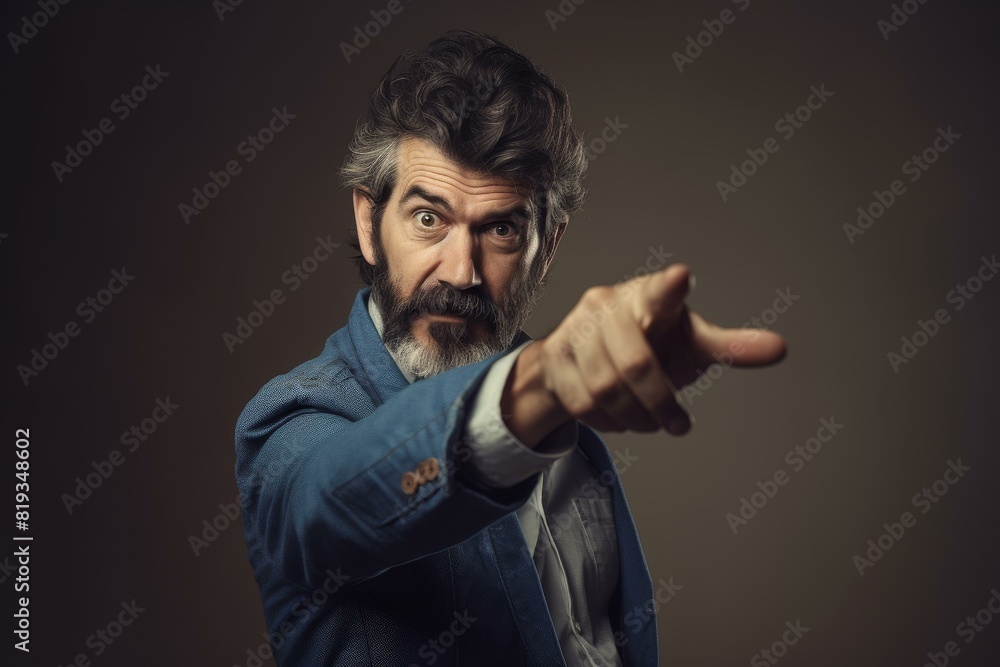 Serious teacher expressing frustration and pointing forward ...