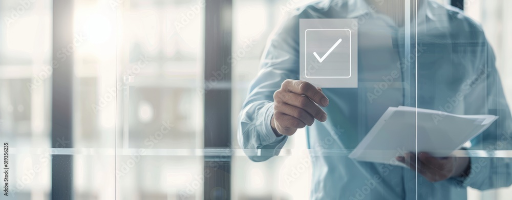 Checklist concept, Businessman mark checkboxes, Survey form, check ...