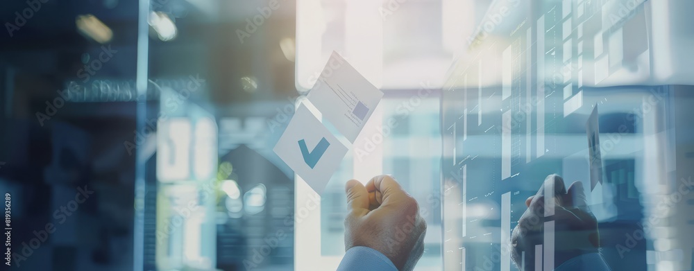 Checklist concept, Businessman mark checkboxes, Survey form, check ...