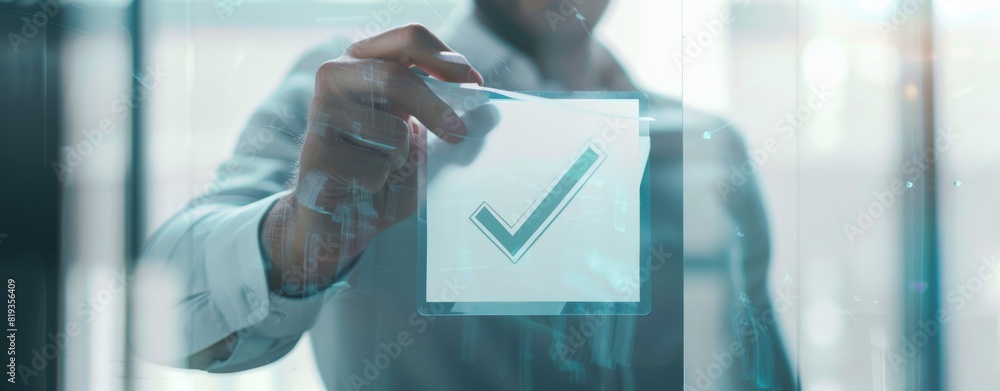 Checklist concept, Businessman mark checkboxes, Survey form, check ...