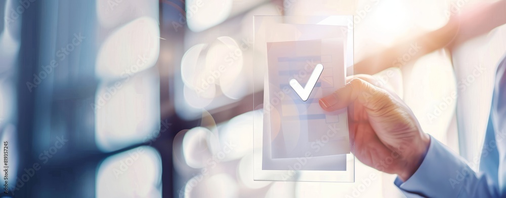 Checklist concept, Businessman mark checkboxes, Survey form, check ...