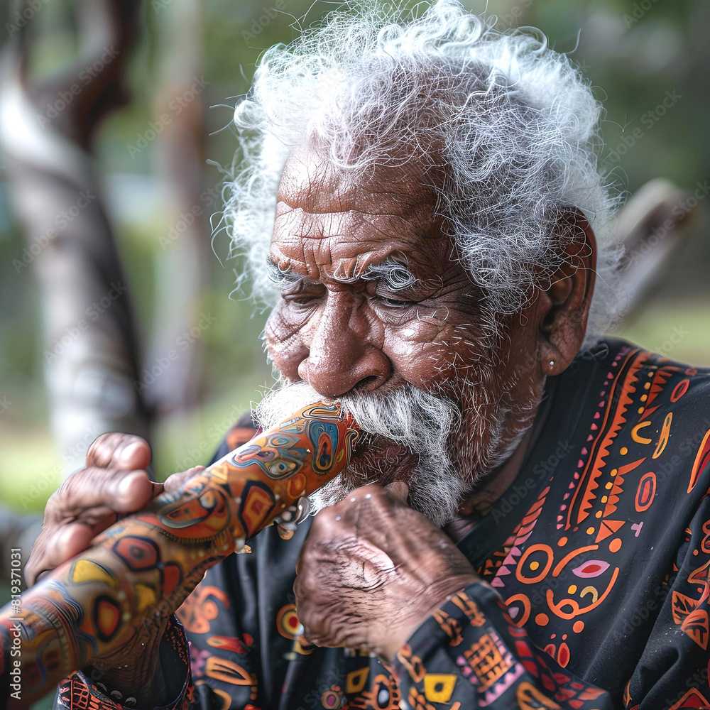 Australian Aboriginal Elder Playing Traditional Didgeridoo Stock Photo ...