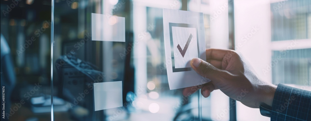 Checklist concept, Businessman mark checkboxes, Survey form, check ...