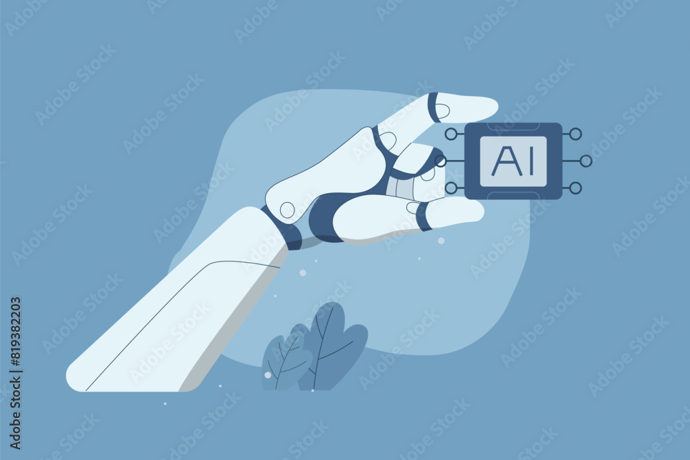 Robot hand holds artificial intelligence chip, AI, Cybernetic technology concept, Technology ...