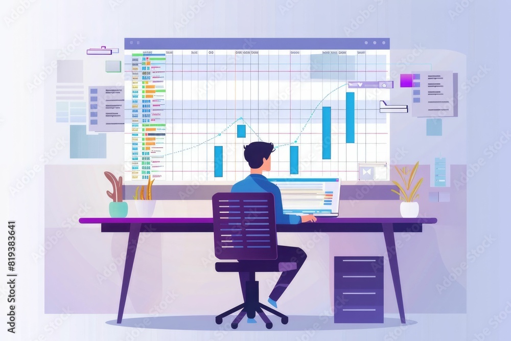 Businessman follow up progress of project work by using weekly gantt ...