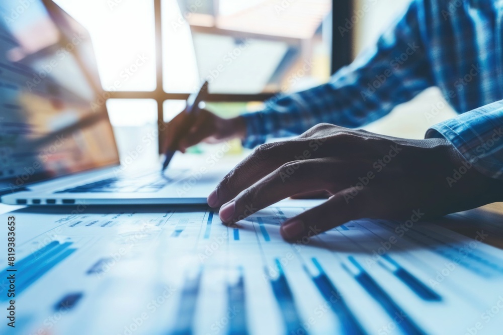 Businessman follow up progress of project work by using weekly gantt ...