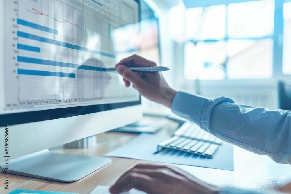 Businessman follow up progress of project work by using weekly gantt ...