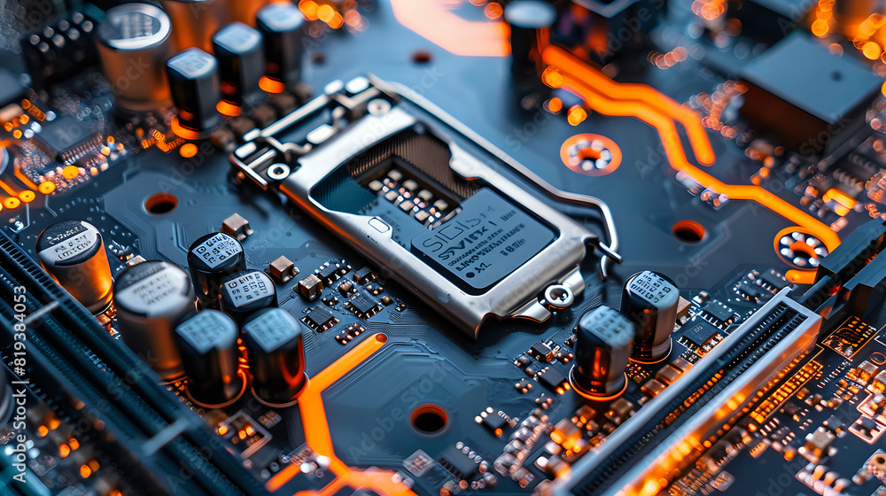 Close-up of an empty CPU socket on a circuit board. Detailed close-up ...