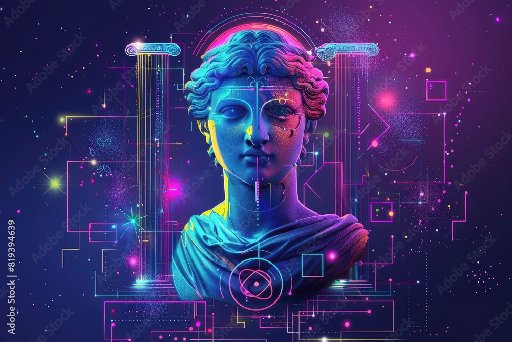 Psychedelic visual trends: surreal antique greek god sculpture, roman ...