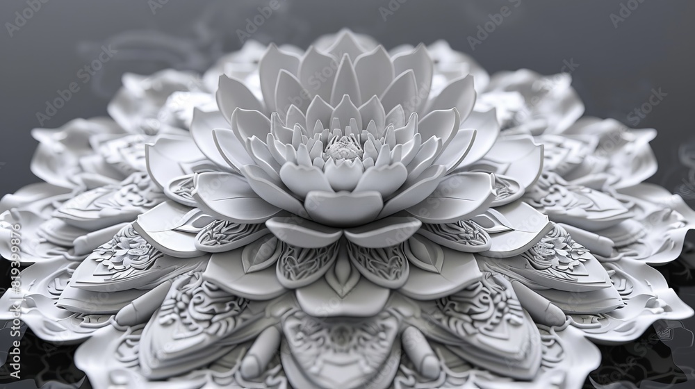 Intricate white lotus flower mandala design with multiple layers of ...